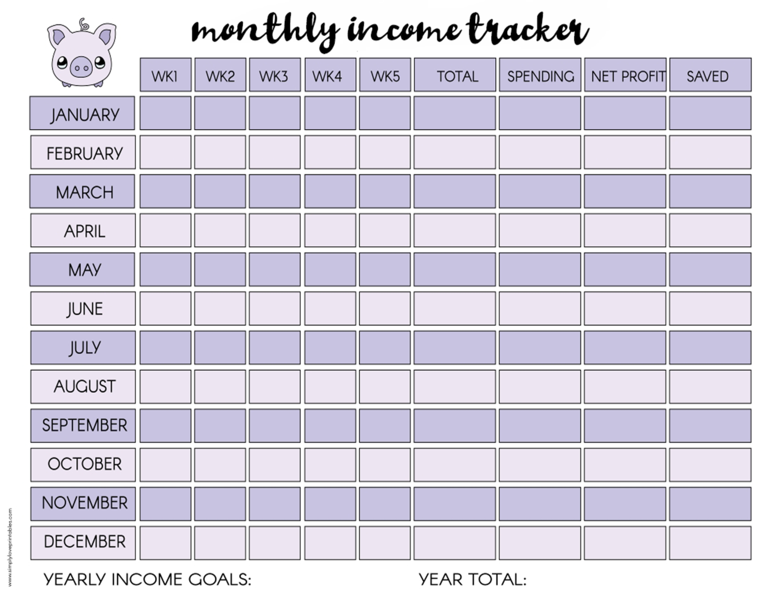 Free Printable Monthly Income Trackers | Simply Love Printables