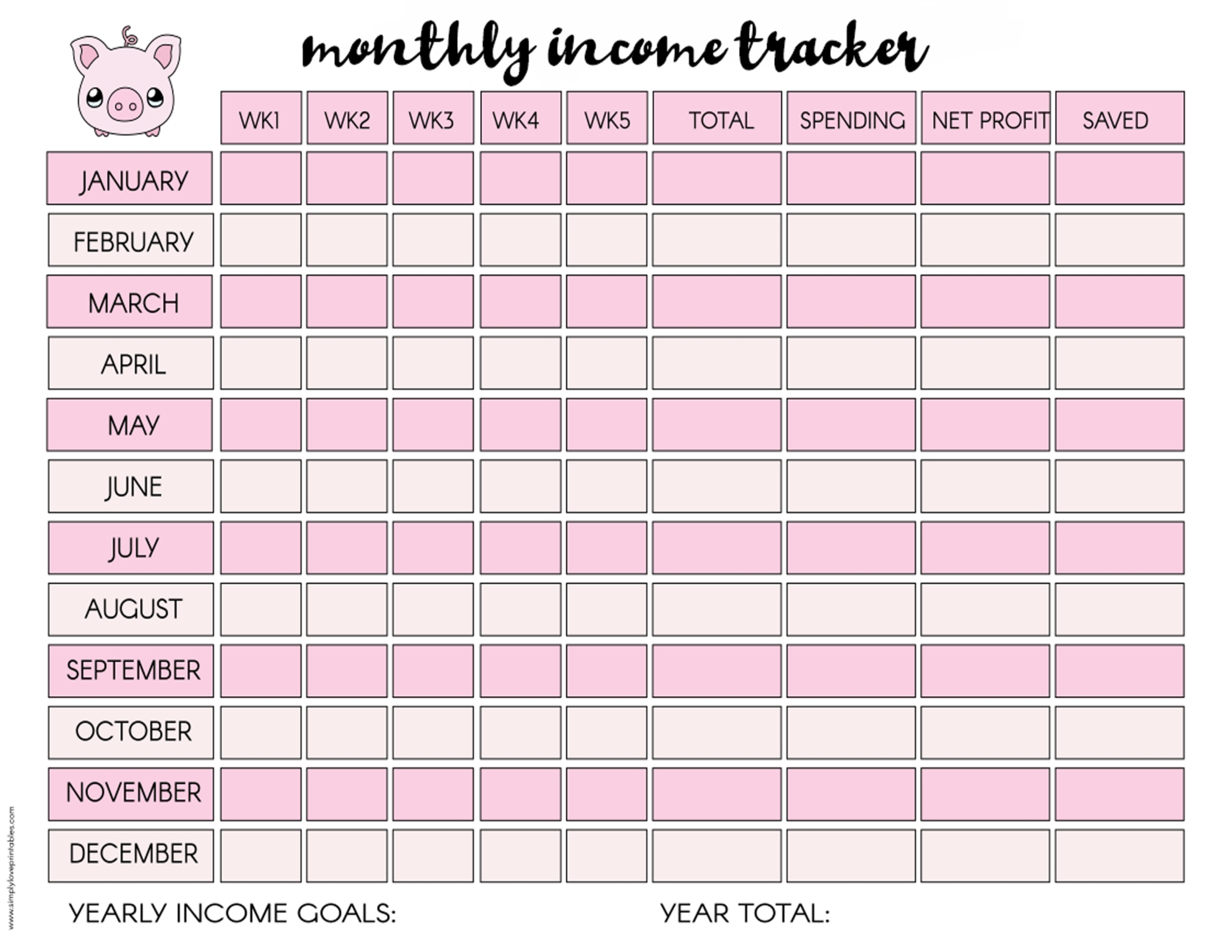 Free Printable Monthly Income Trackers | Simply Love Printables