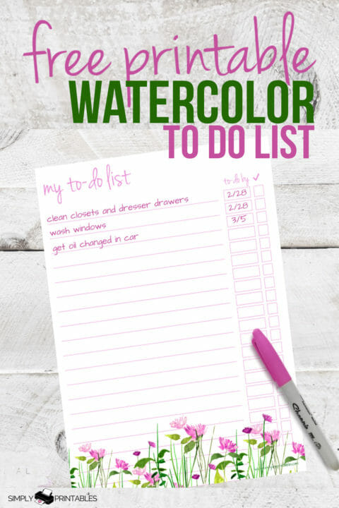 Free Printable Watercolor Floral To Do List