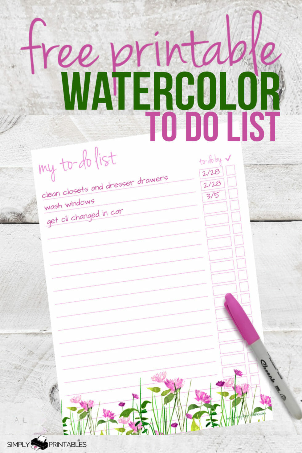 Free Printable Watercolor Floral To Do List