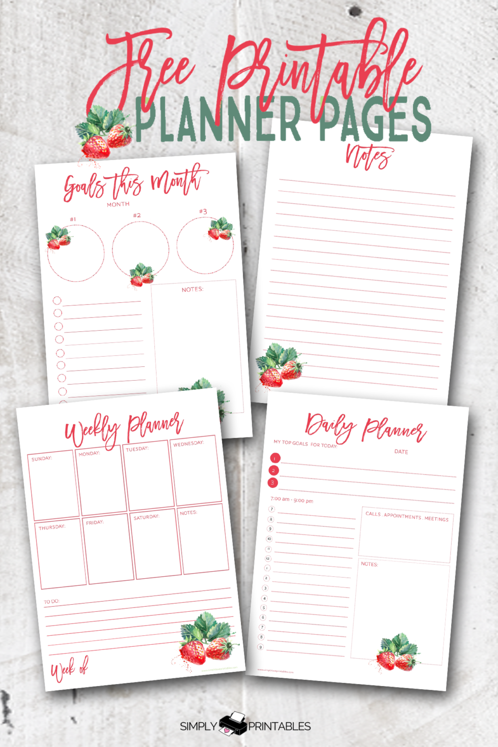 Free Printable Strawberry Planner Pages - Simply Love Printables