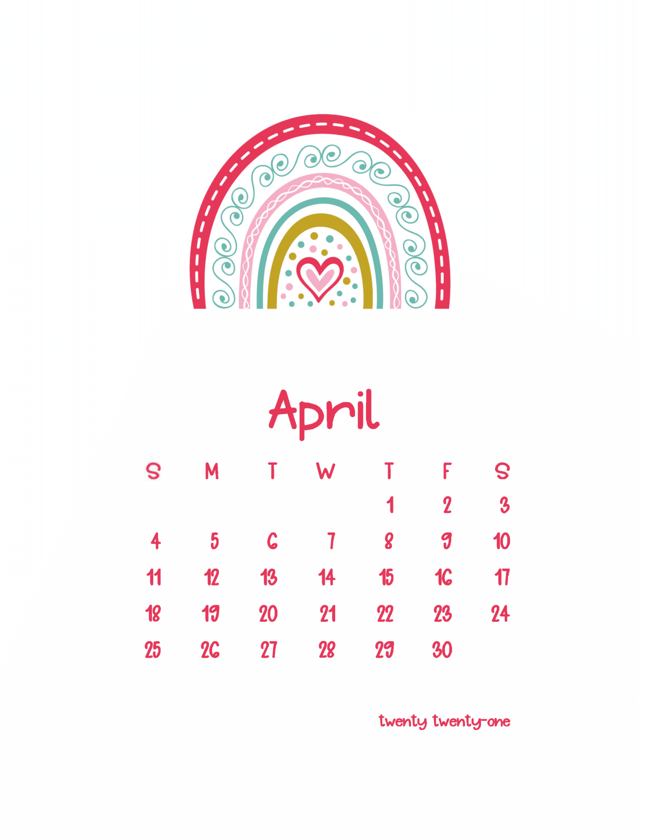 Free Printable 2021 Rainbow Calendar - Simply Love Printables