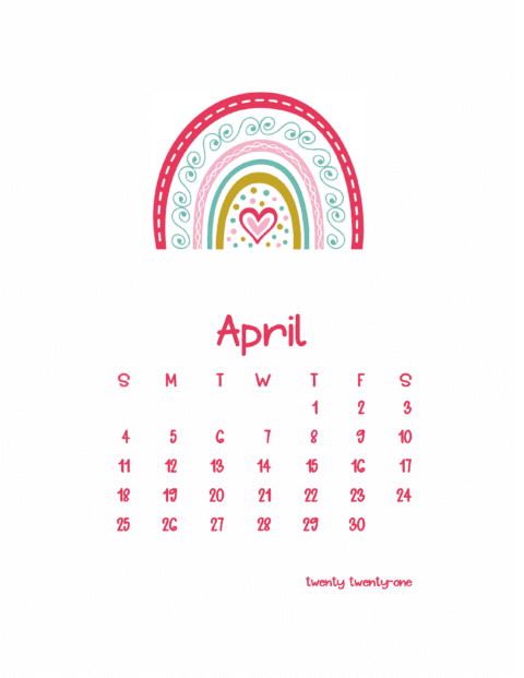 Free Printable 2021 Rainbow Calendar - Simply Love Printables
