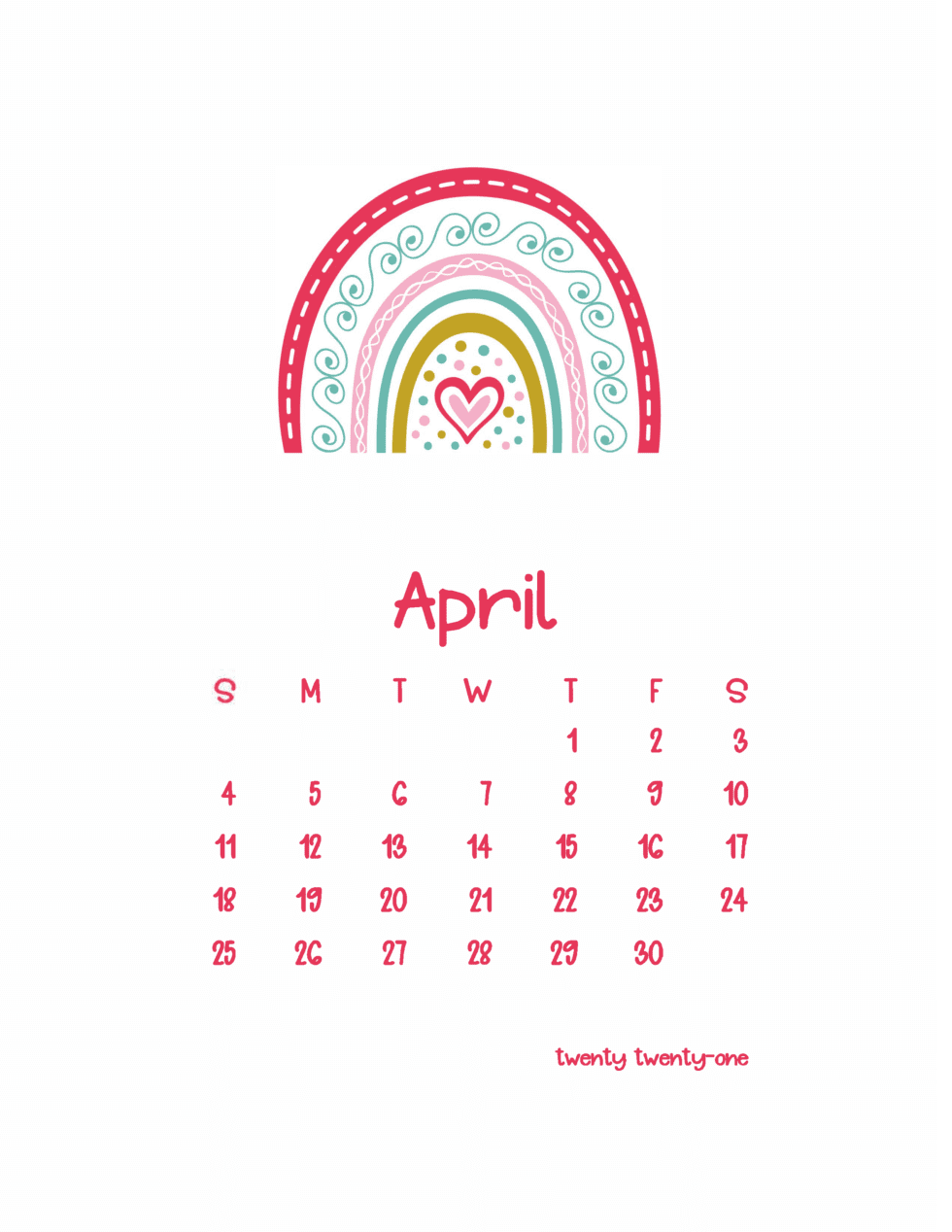 Free Printable 2021 Rainbow Calendar - Simply Love Printables