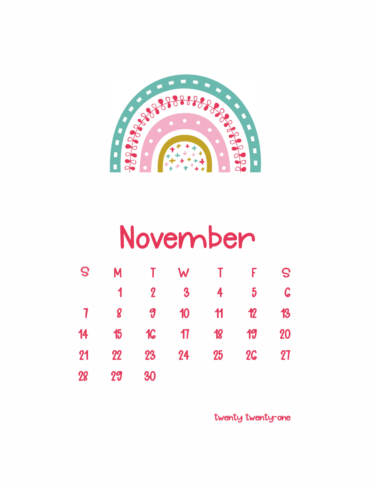 Free Printable 2021 Rainbow Calendar - Simply Love Printables