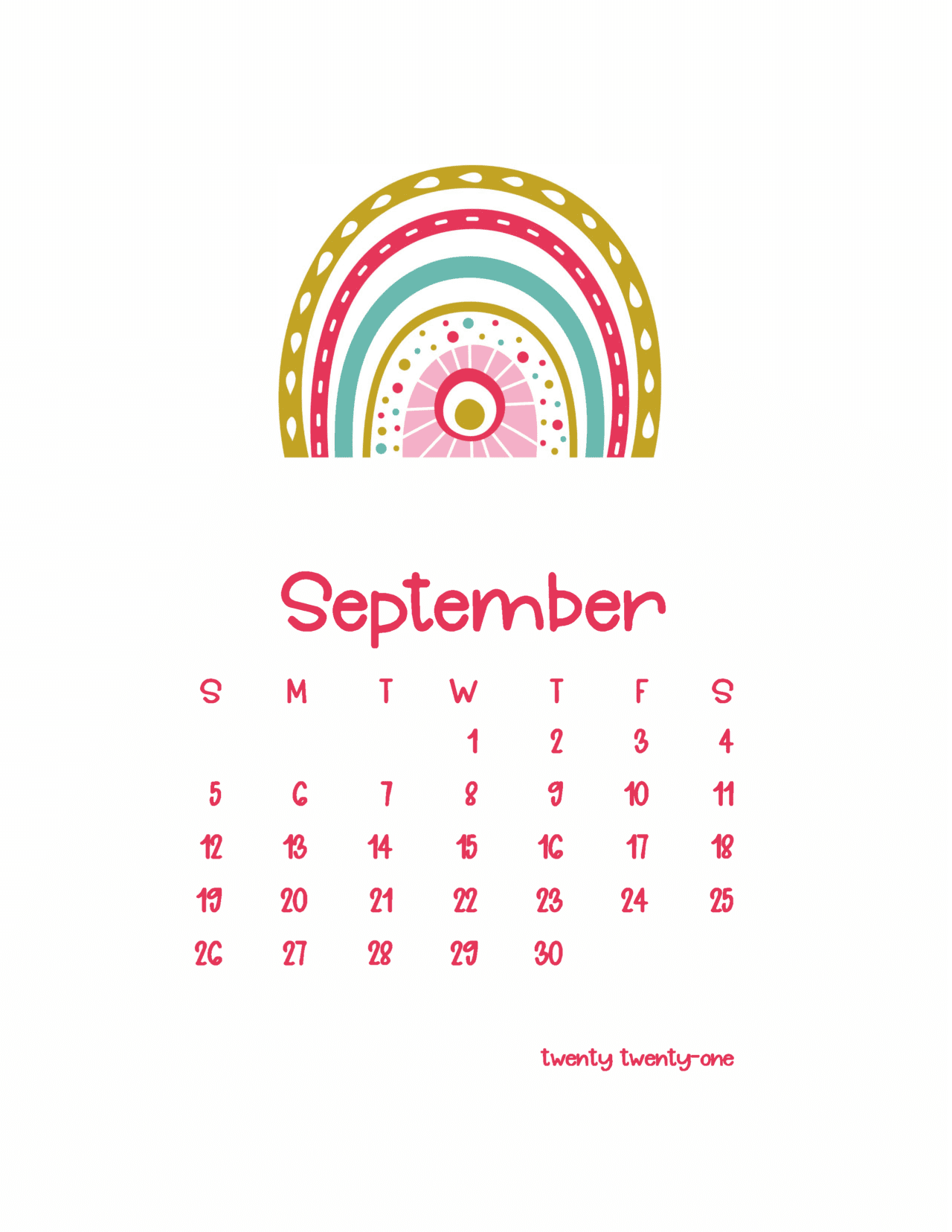 Free Printable 2021 Rainbow Calendar - Simply Love Printables
