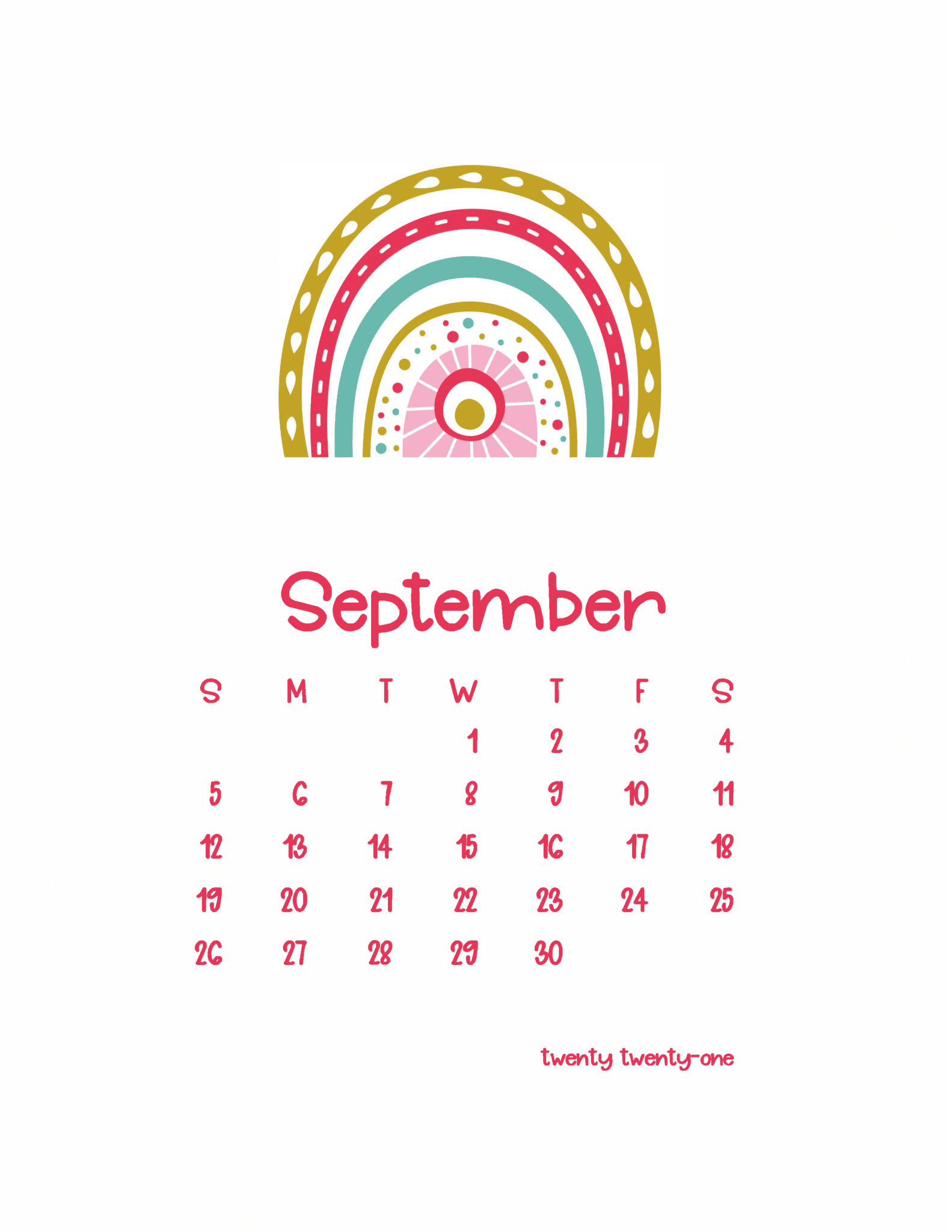 Free Printable 2021 Rainbow Calendar - Simply Love Printables
