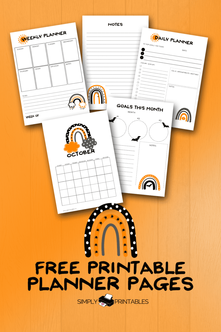 Free Printable Halloween Rainbow Planner Pages - Simply Love Printables
