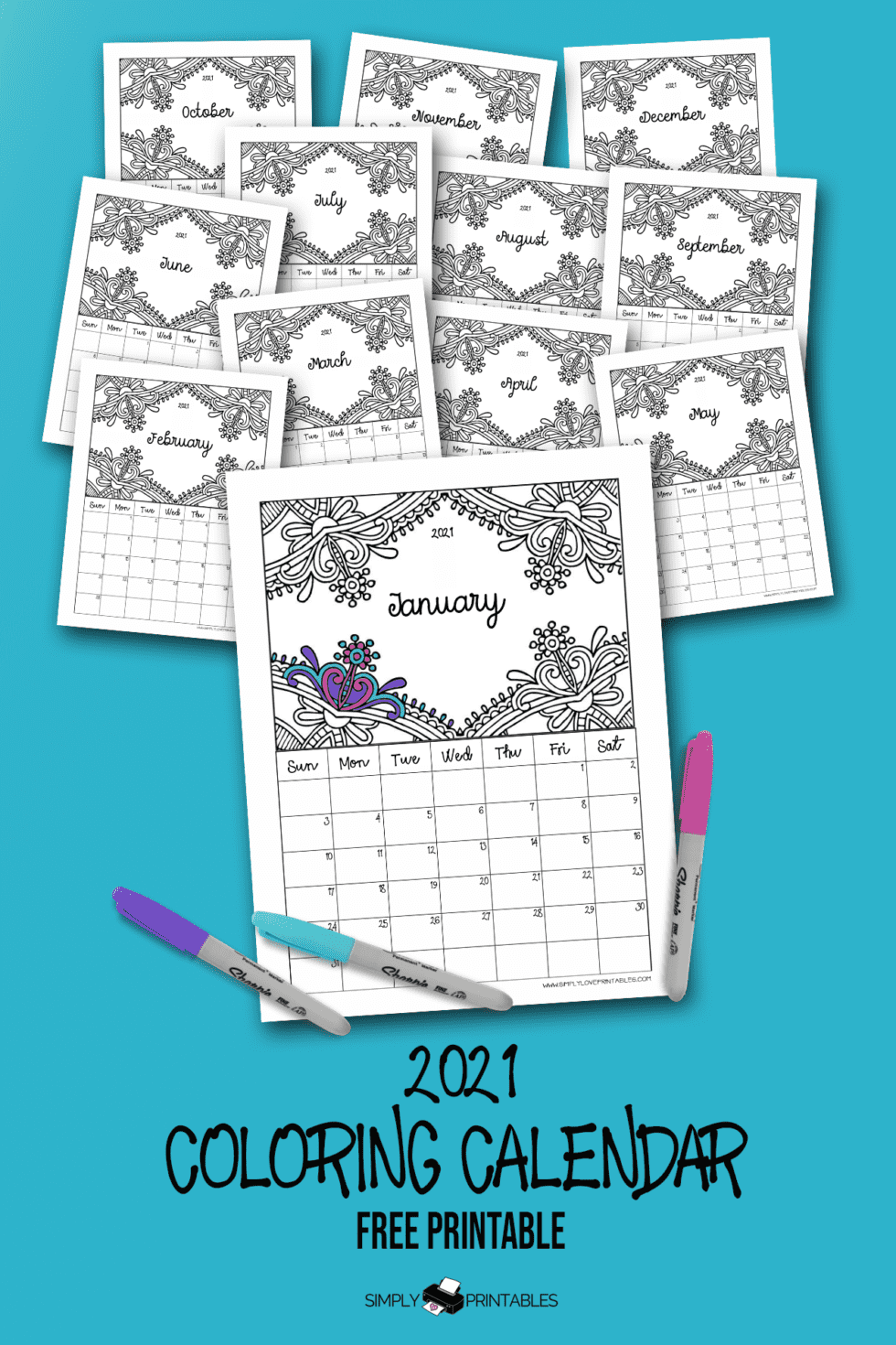 Free Printable Coloring Calendar 2021 - Simply Love Printables