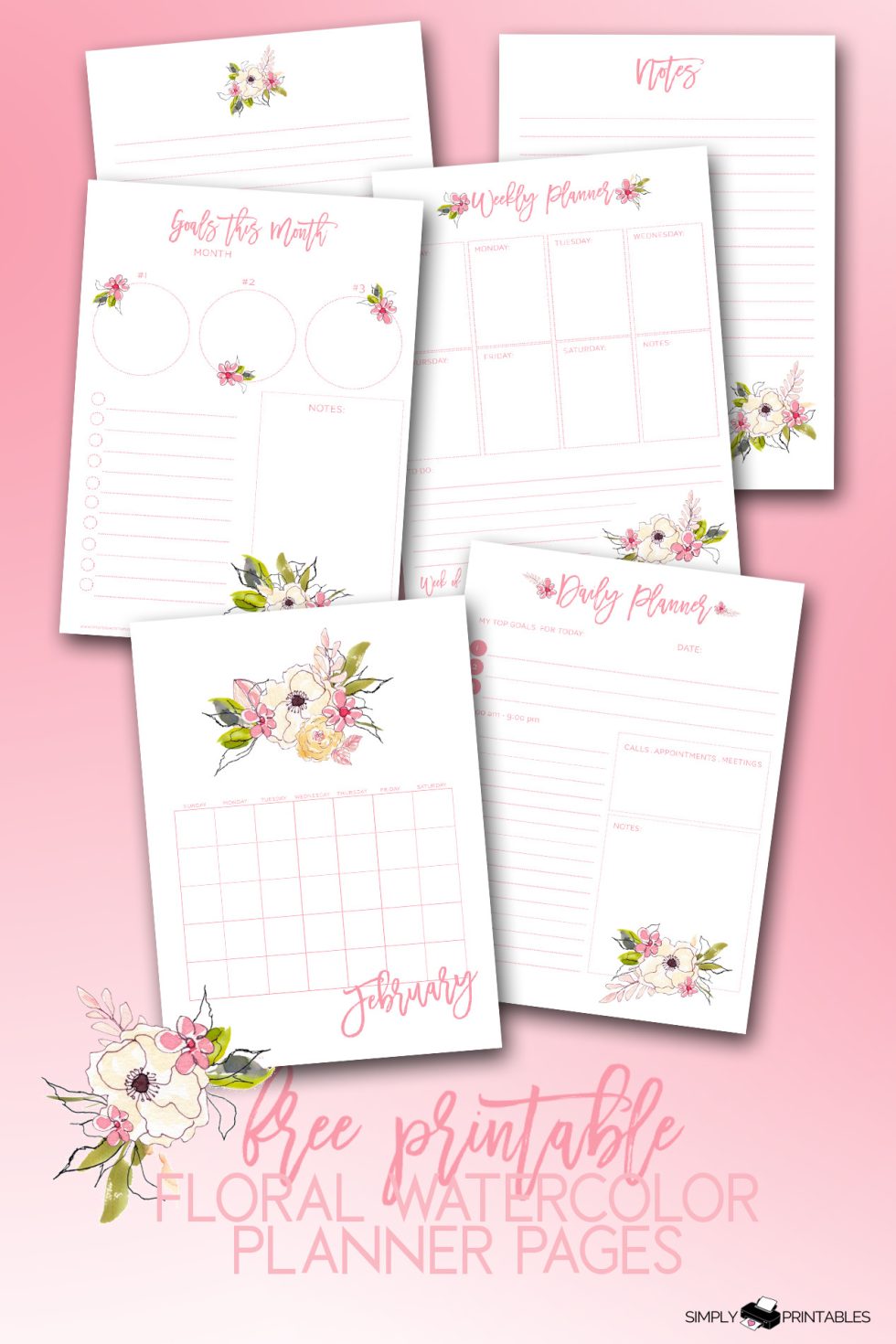 Free Floral Watercolor Planner Pages | Simply Love Printables