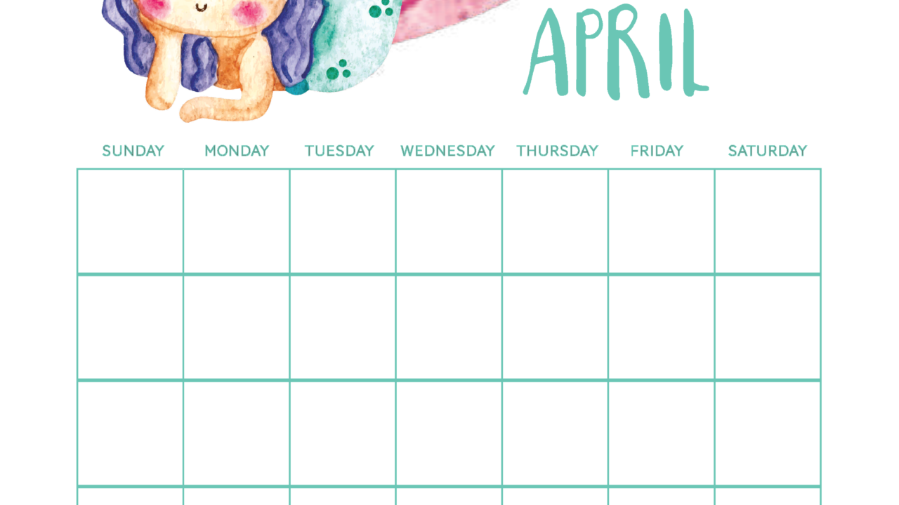 Free Printable Cute Mermaid Calendar