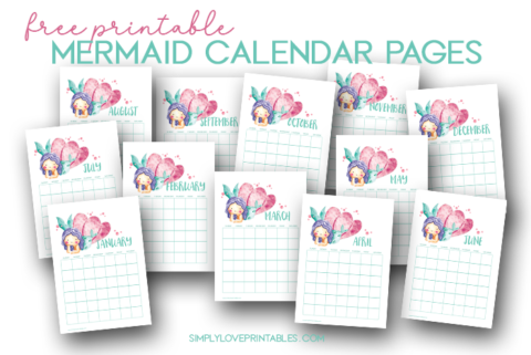 Free Printable Cute Mermaid Calendar - Simply Love Printables | Simply ...