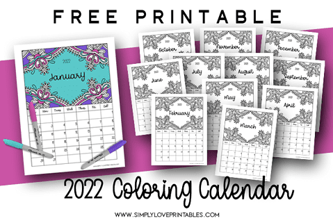 Free Printable Coloring Calendar 2022 - Simply Love Printables
