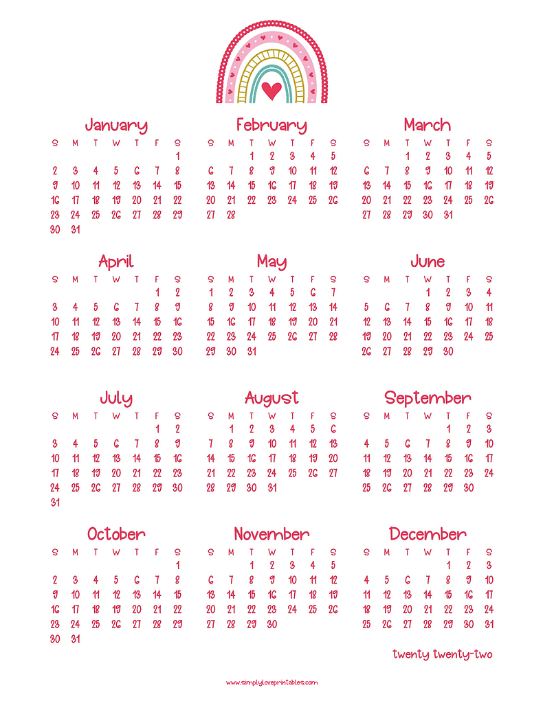 2022 Calendar Printable | Simply Love Printables