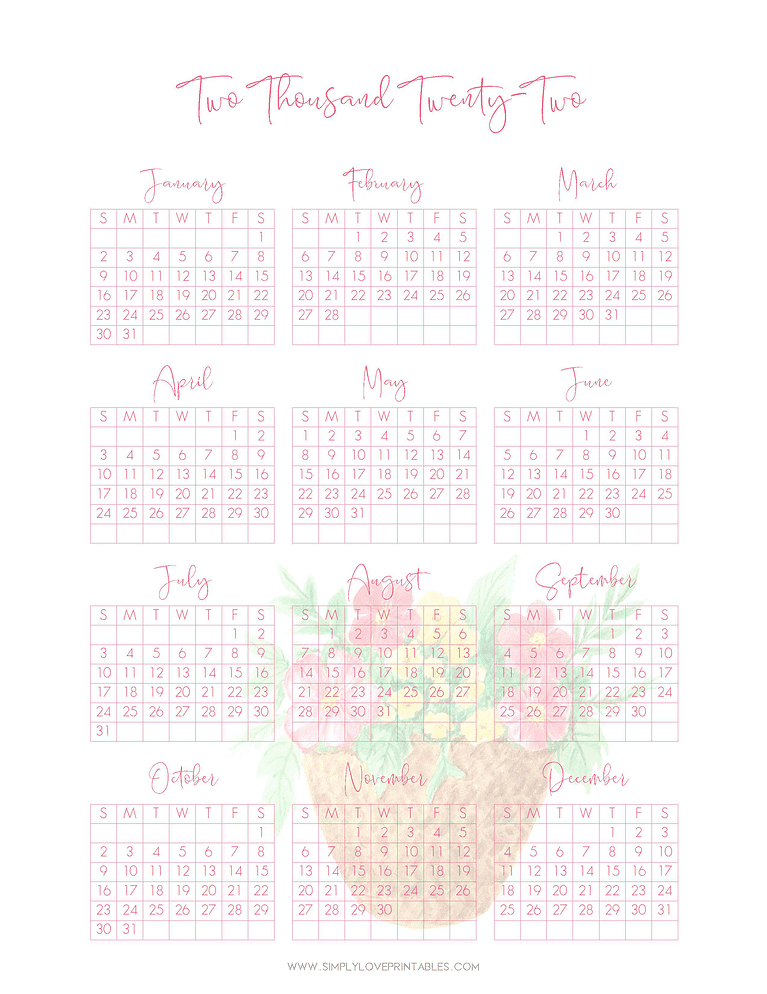 2022 Calendar Printable | Simply Love Printables
