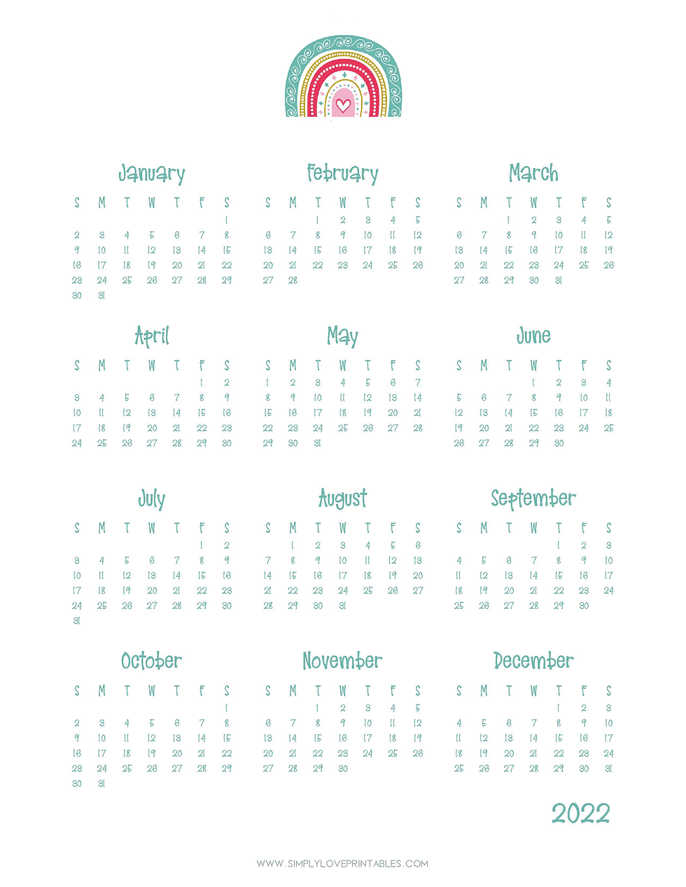 2022 Calendar Printable | Simply Love Printables