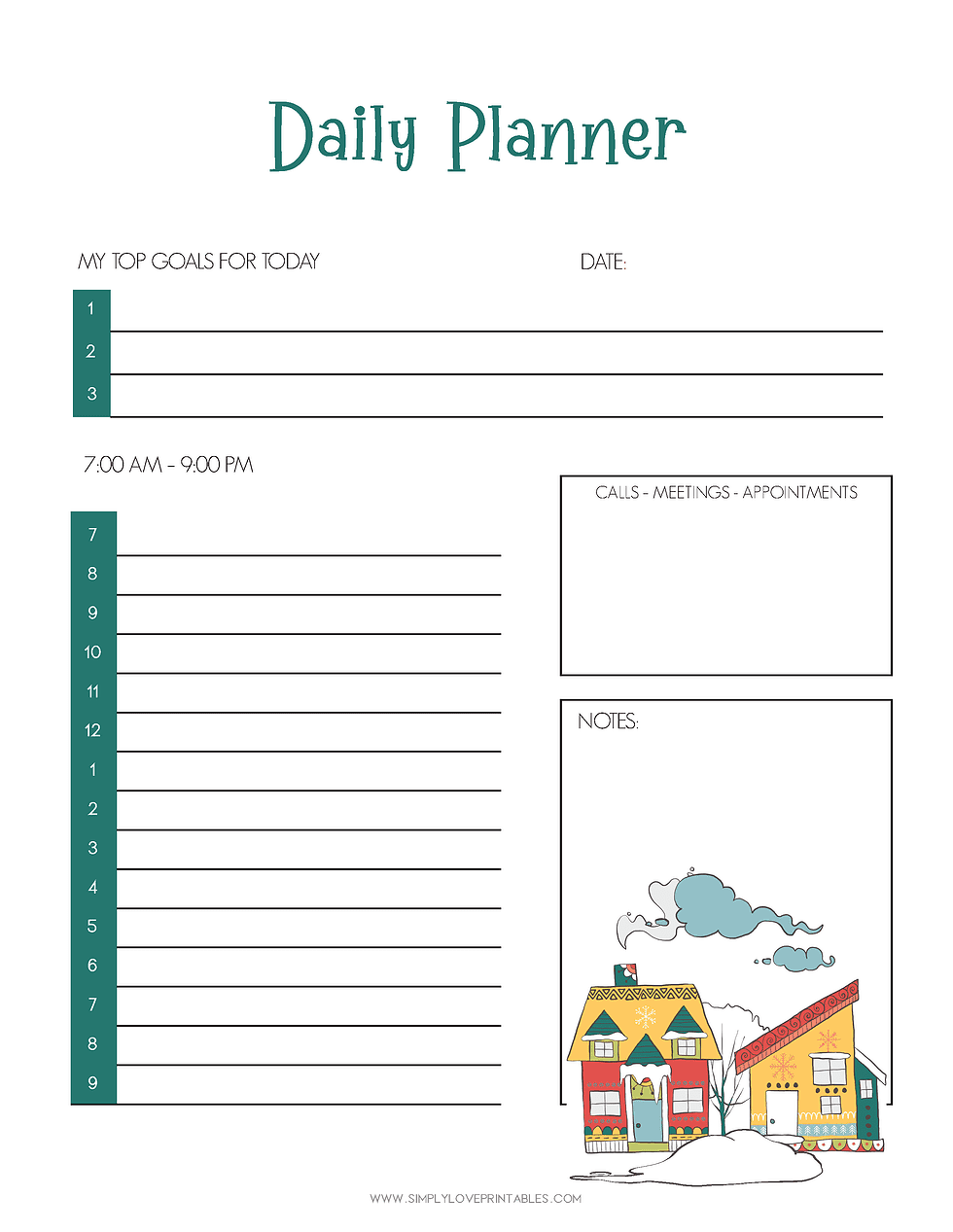 Free Printable Cozy Winter Houses Planner Pages - Simply Love Printables