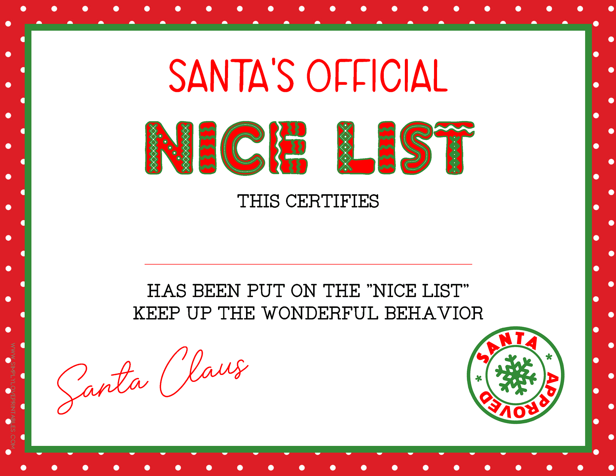 Free Santa Nice Letter Printables - Simply Love Printables