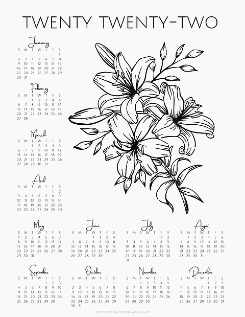2022 Calendar Printable | Simply Love Printables