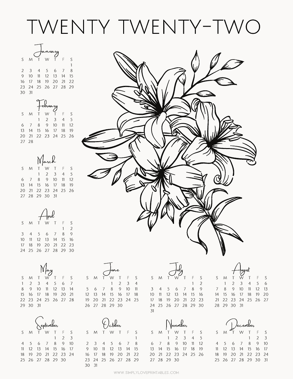 2022 Calendar Printable | Simply Love Printables