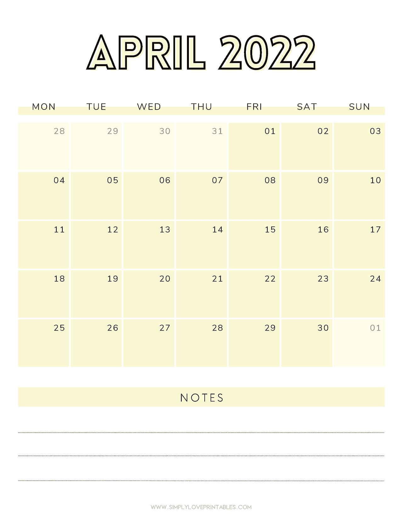 April 2022 Calendars - 40 FREE Printables | Simply Love Printables