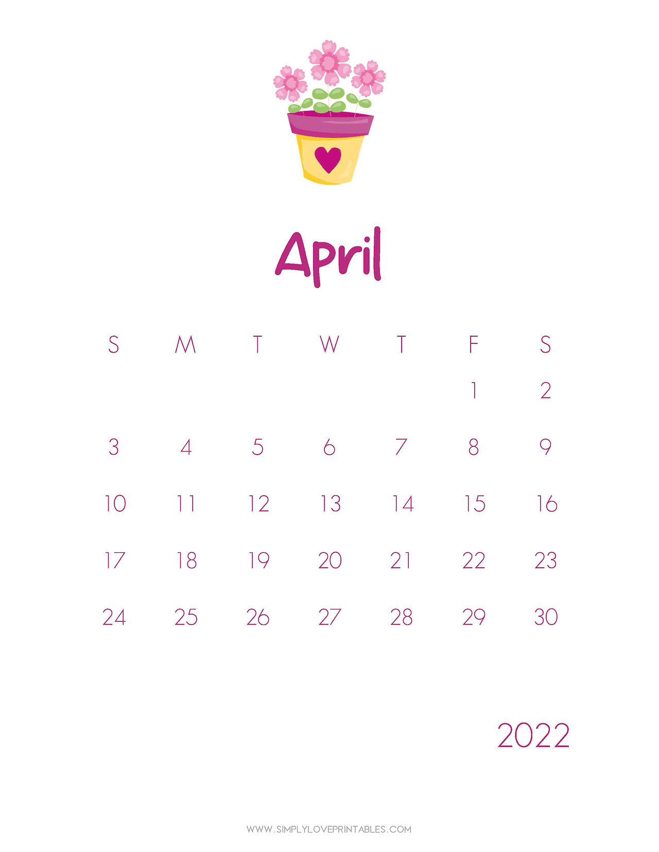 April 2022 Calendars - 40 FREE Printables | Simply Love Printables