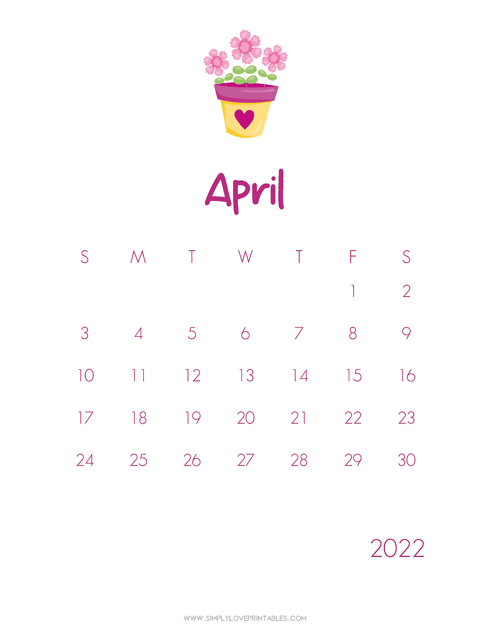 April 2022 Calendars - 40 FREE Printables | Simply Love Printables