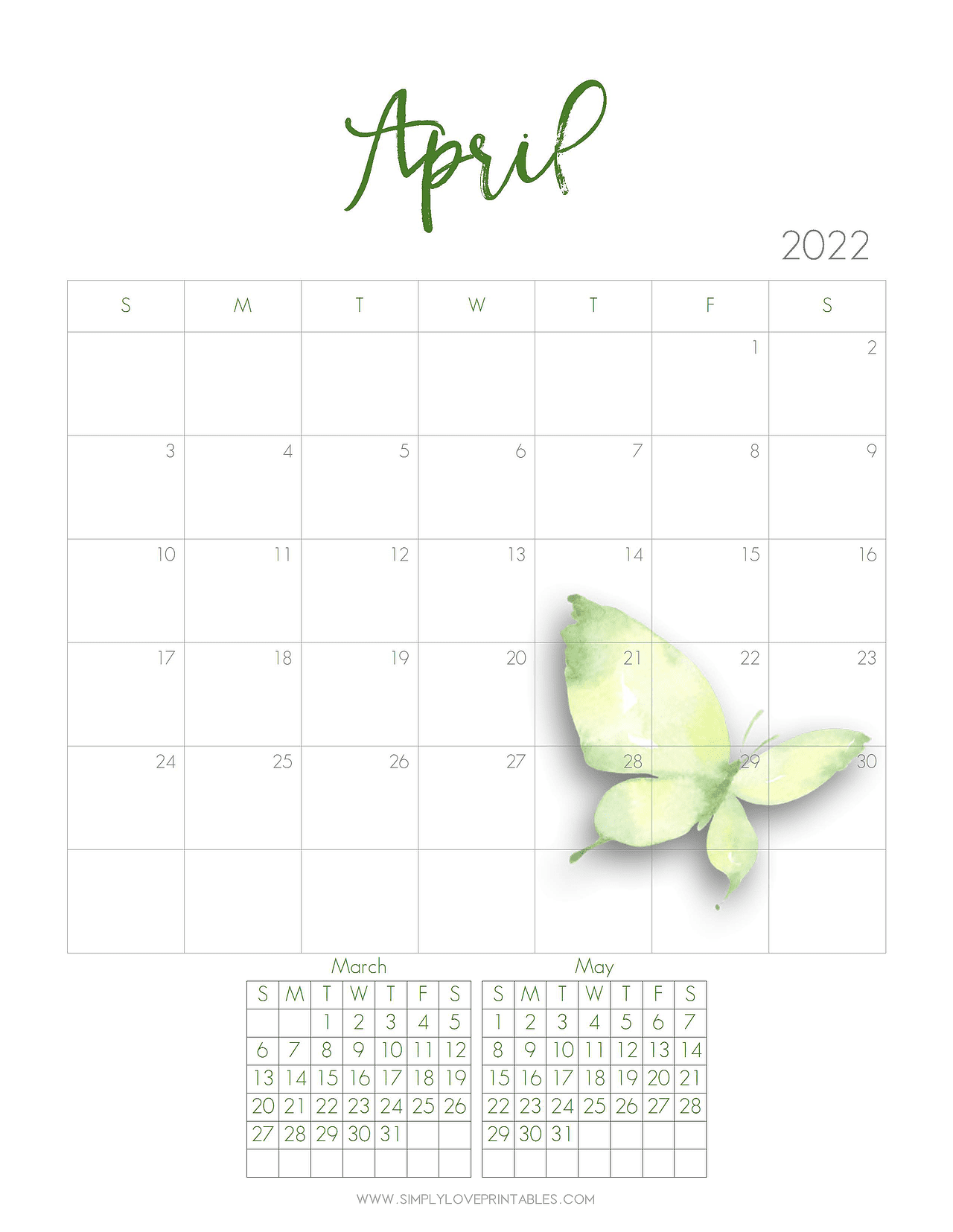 April 2022 Calendars - 40 FREE Printables | Simply Love Printables