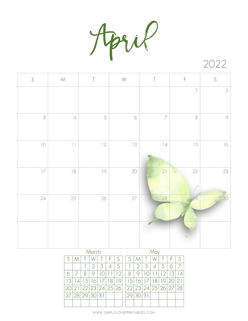 April 2022 Calendars - 40 FREE Printables | Simply Love Printables