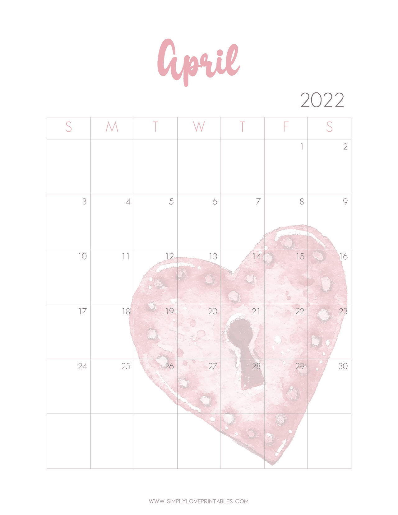 April 2022 Calendars - 40 FREE Printables | Simply Love Printables