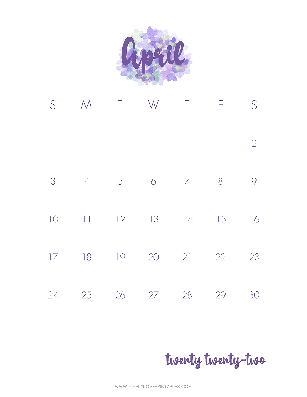 April 2022 Calendars - 40 FREE Printables | Simply Love Printables