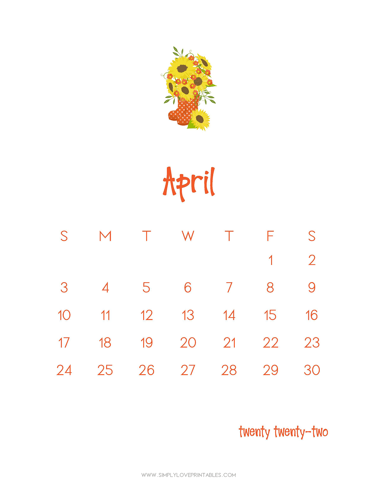 April 2022 Calendars - 40 FREE Printables | Simply Love Printables