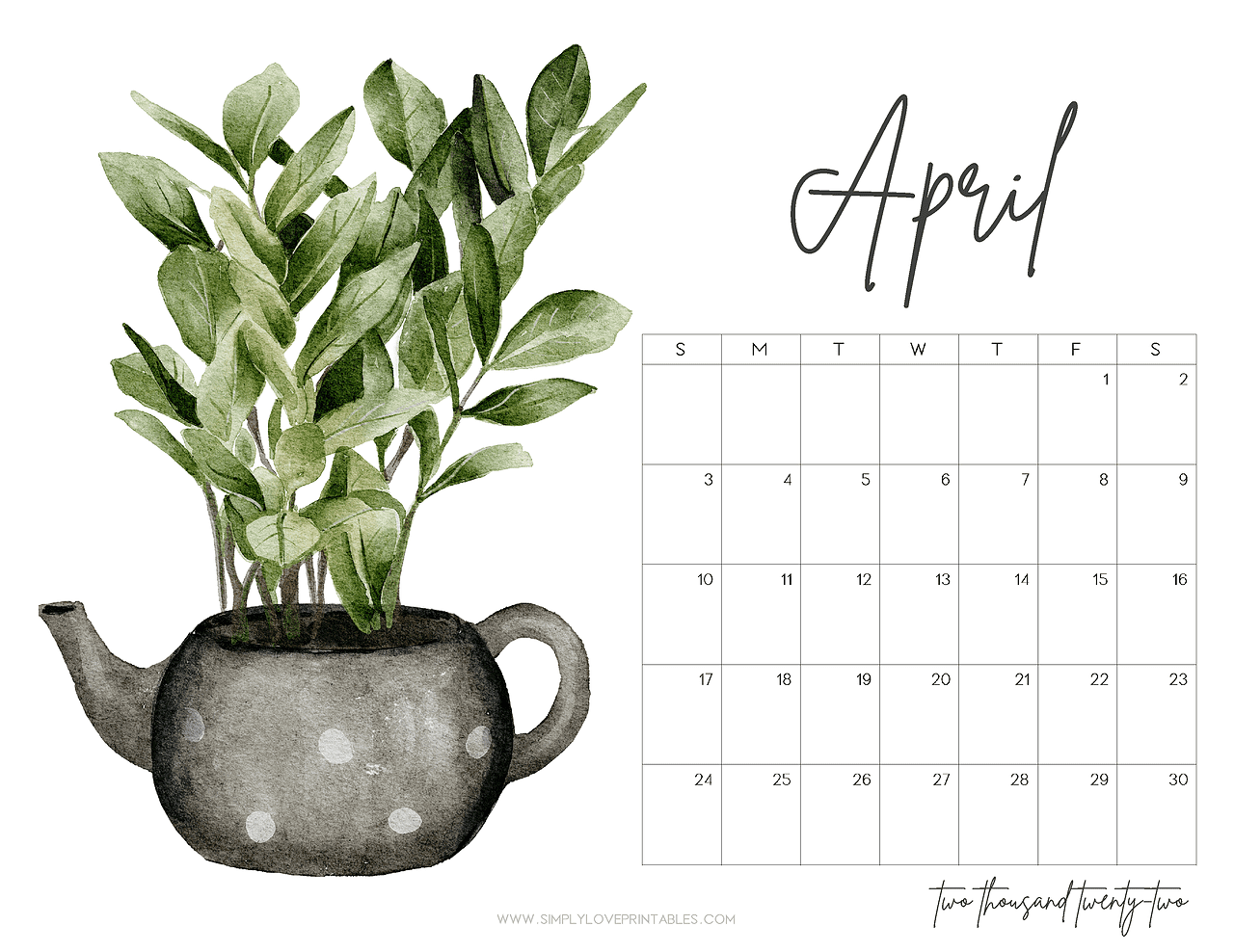 April 2022 Calendars - 40 FREE Printables | Simply Love Printables