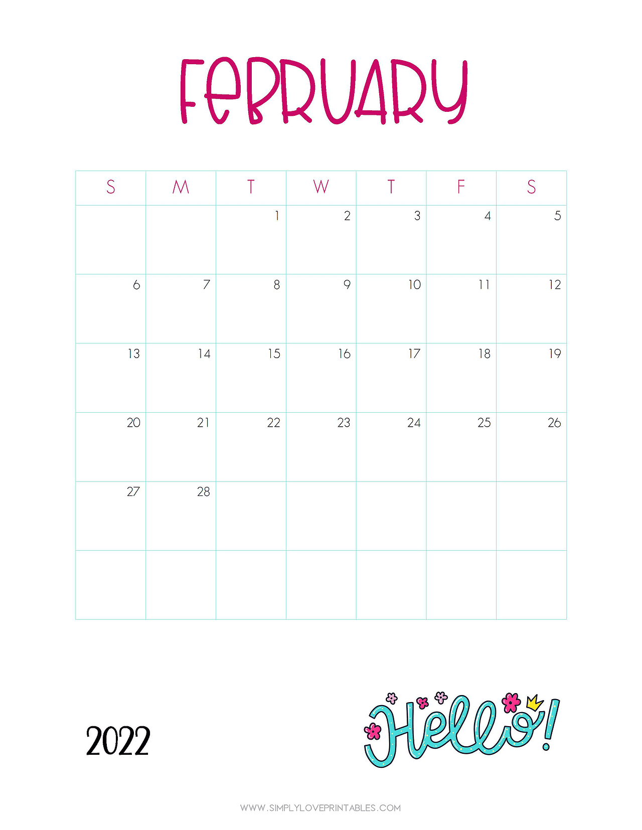 Free February 2022 Calendar Printables - | Simply Love Printables