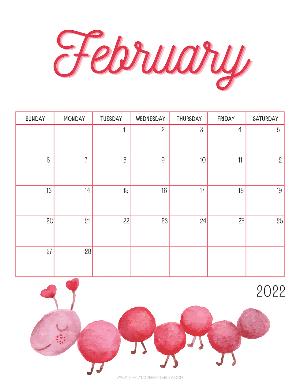 Free February 2022 Calendar Printables - | Simply Love Printables