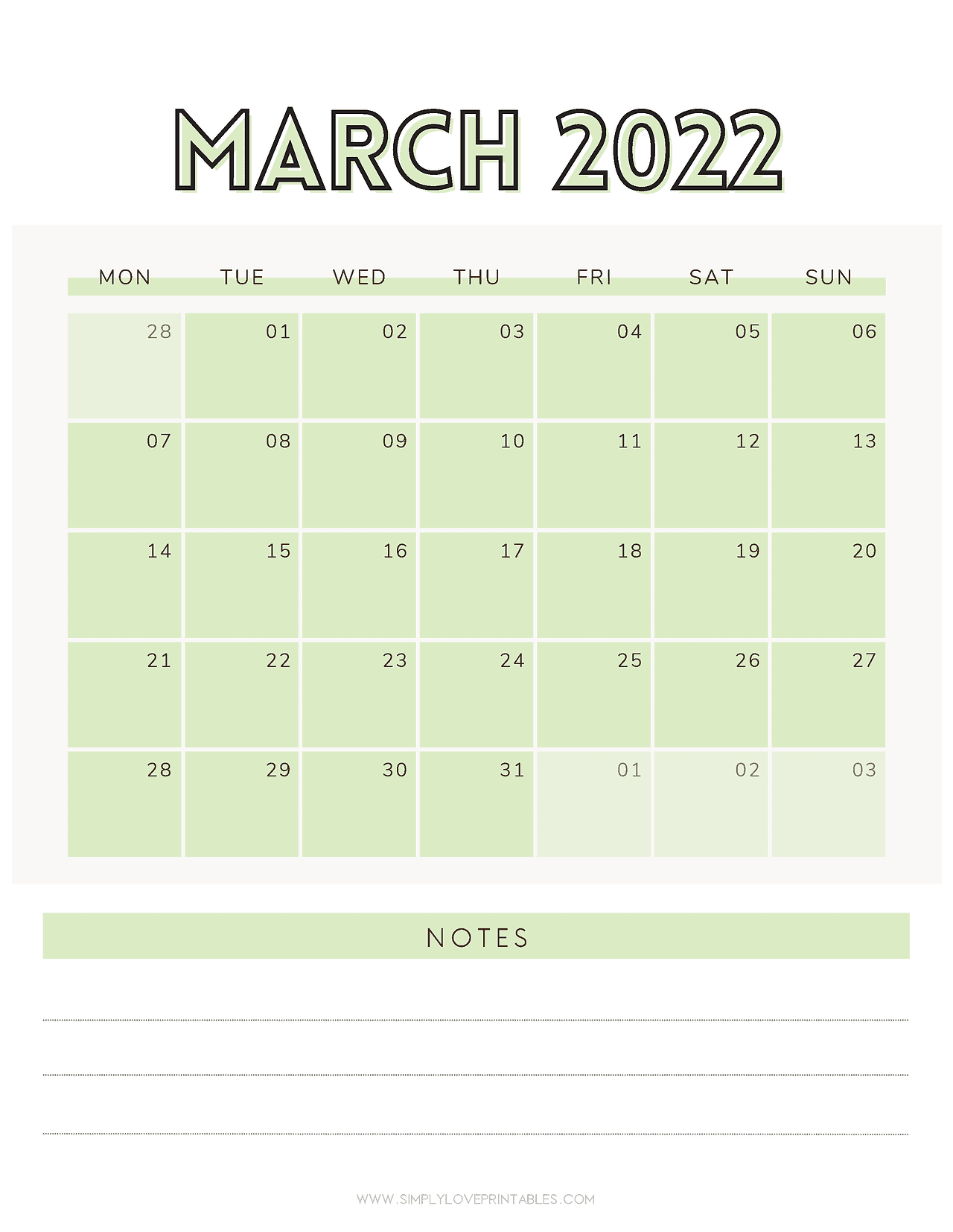 Free March 2022 Calendar Printables - | Simply Love Printables