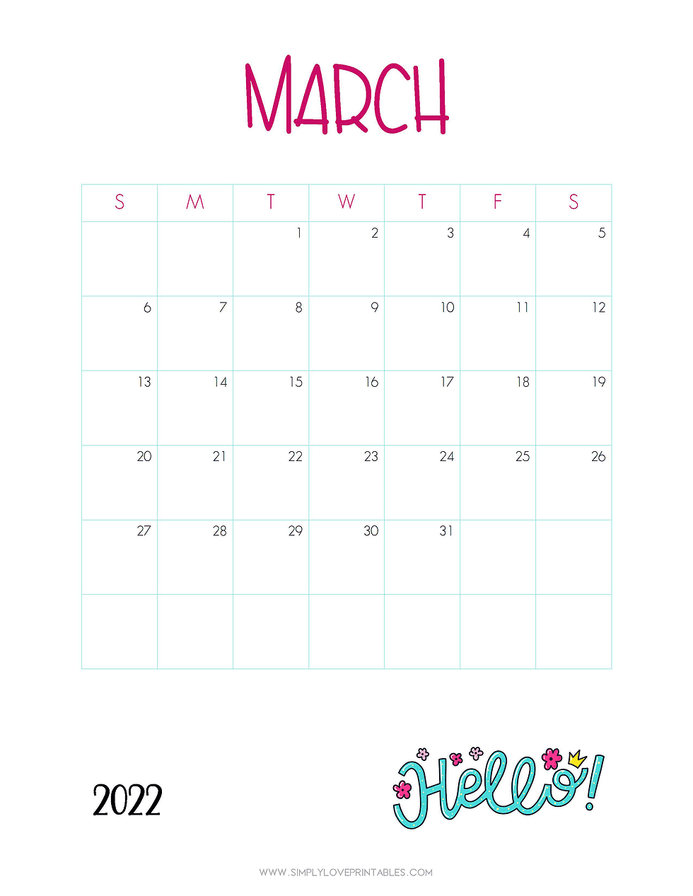 Free March 2022 Calendar Printables - | Simply Love Printables
