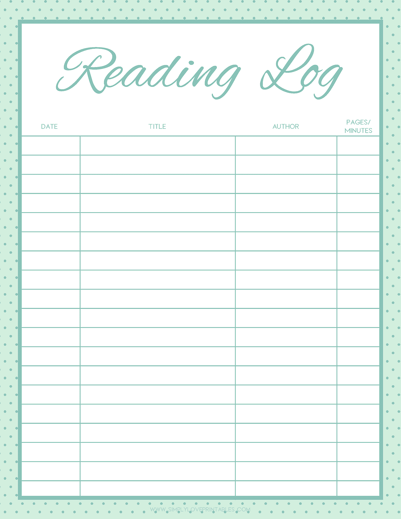 20 Free Printable Reading Logs for Kids | Simply Love Printables