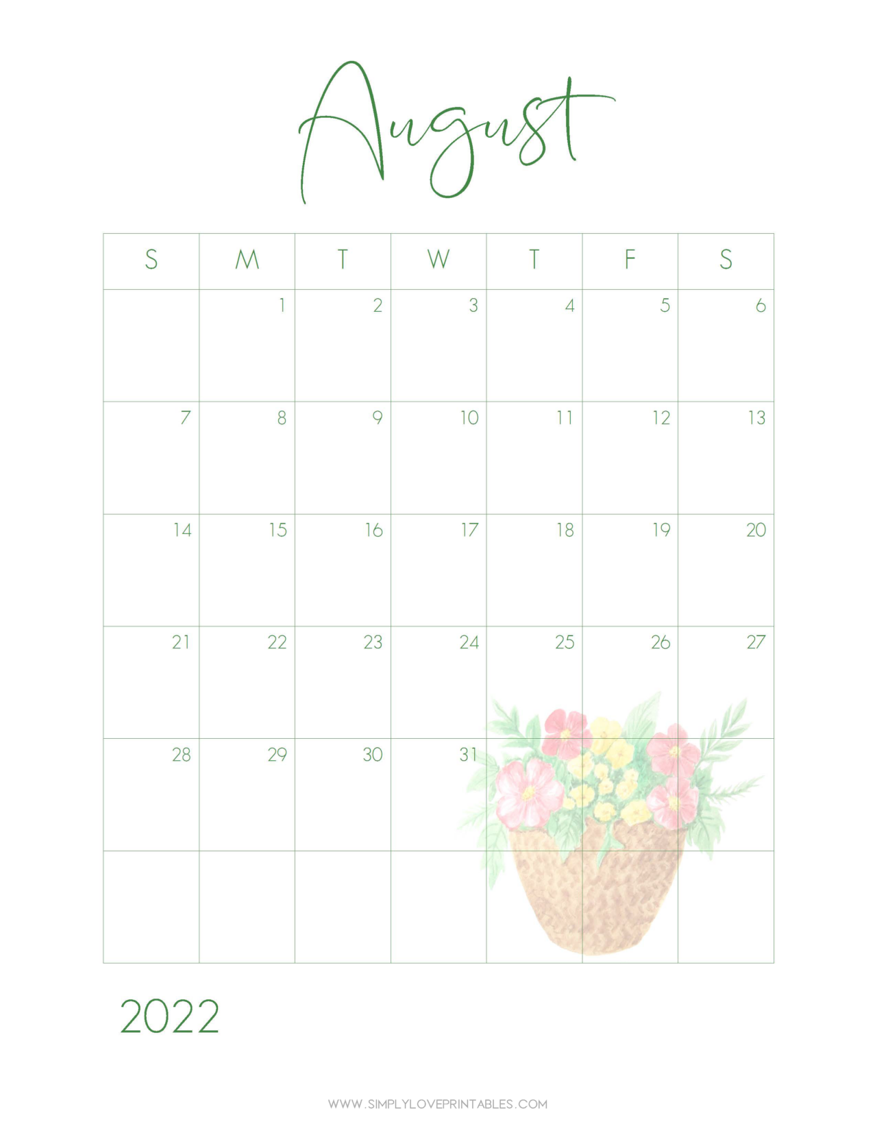 Free August 2022 Calendar Printables | Simply Love Printables