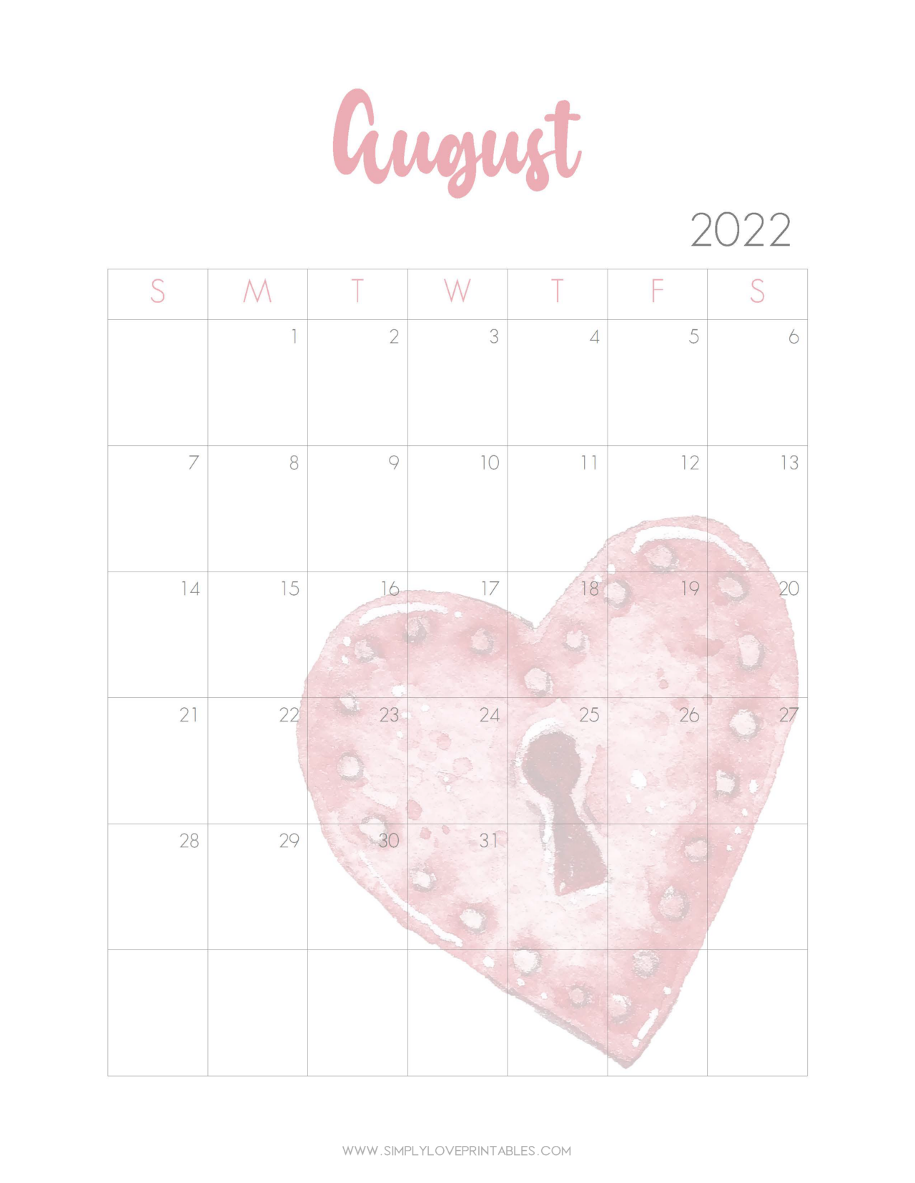 Free August 2022 Calendar Printables | Simply Love Printables