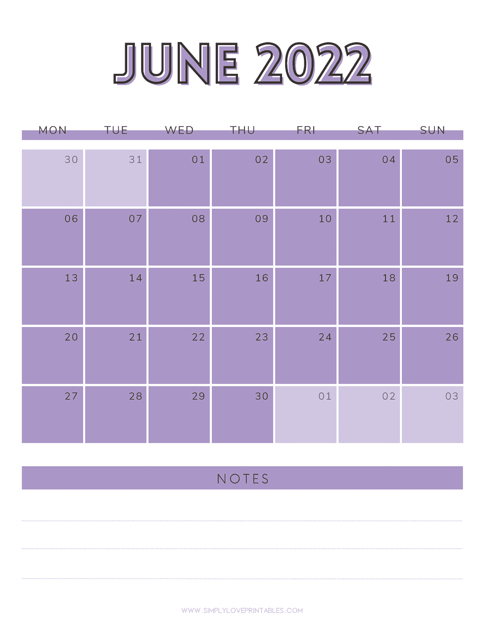 Free June 2022 Calendar | Simply Love Printables