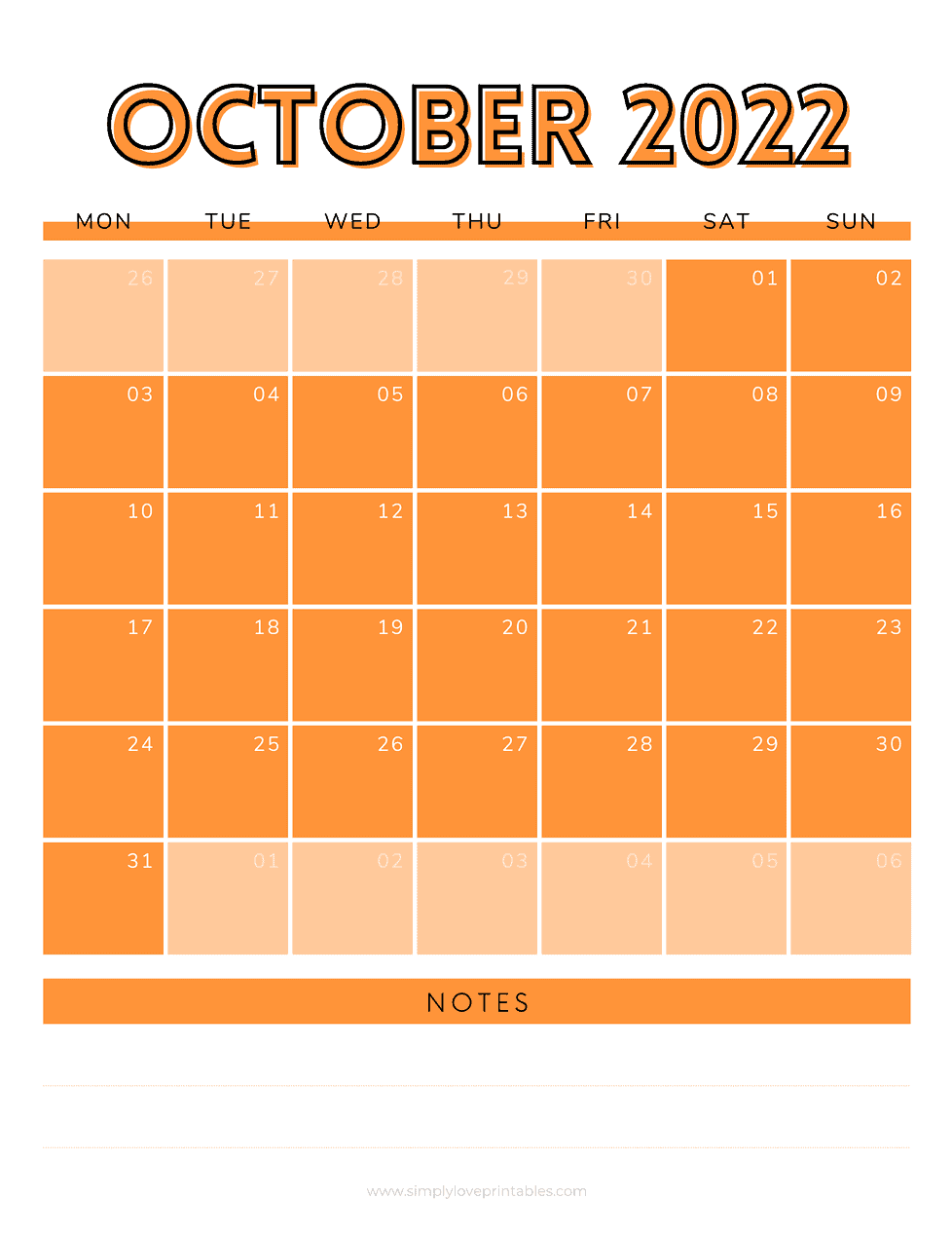 Free Printable October 2022 Calendars | Simply Love Printables