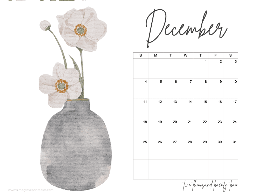 Free Printable December 2022 Calendars | Simply Love Printables