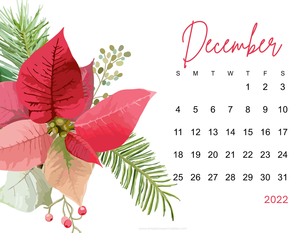 Free Printable December 2022 Calendars | Simply Love Printables