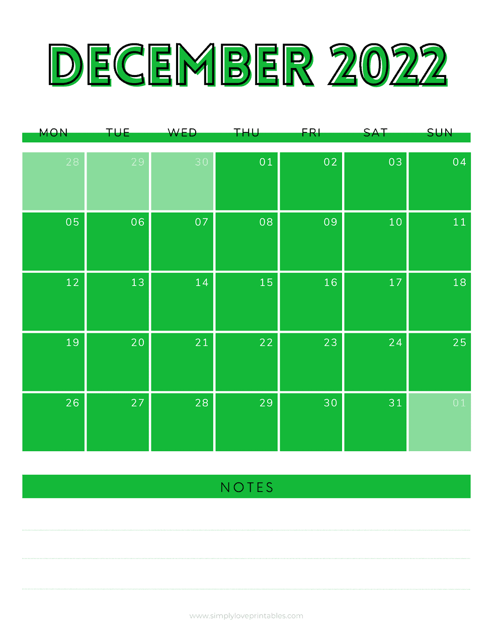 Free Printable December 2022 Calendars | Simply Love Printables