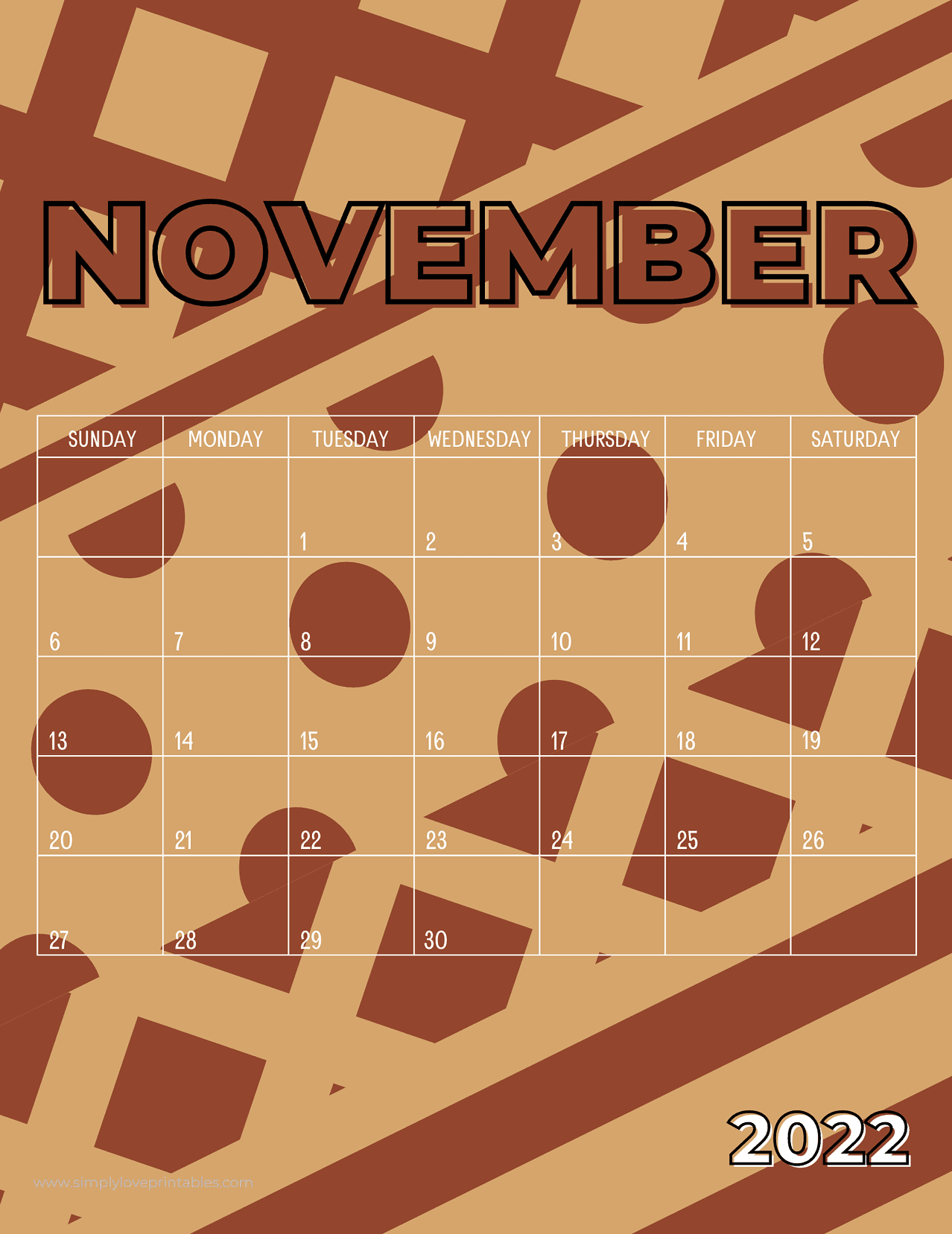 Free printable November 2022 Calendars | Simply Love Printables