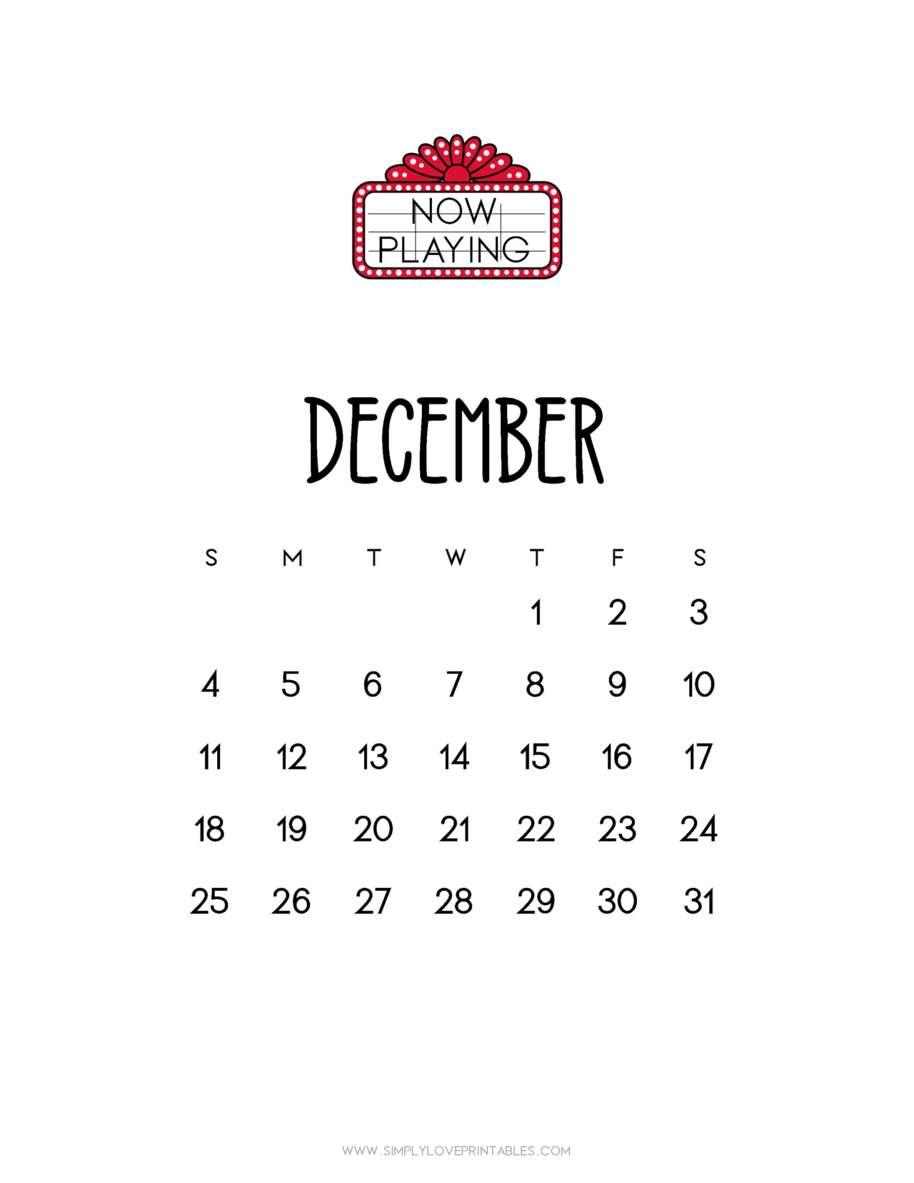 Free Printable December 2022 Calendars | Simply Love Printables