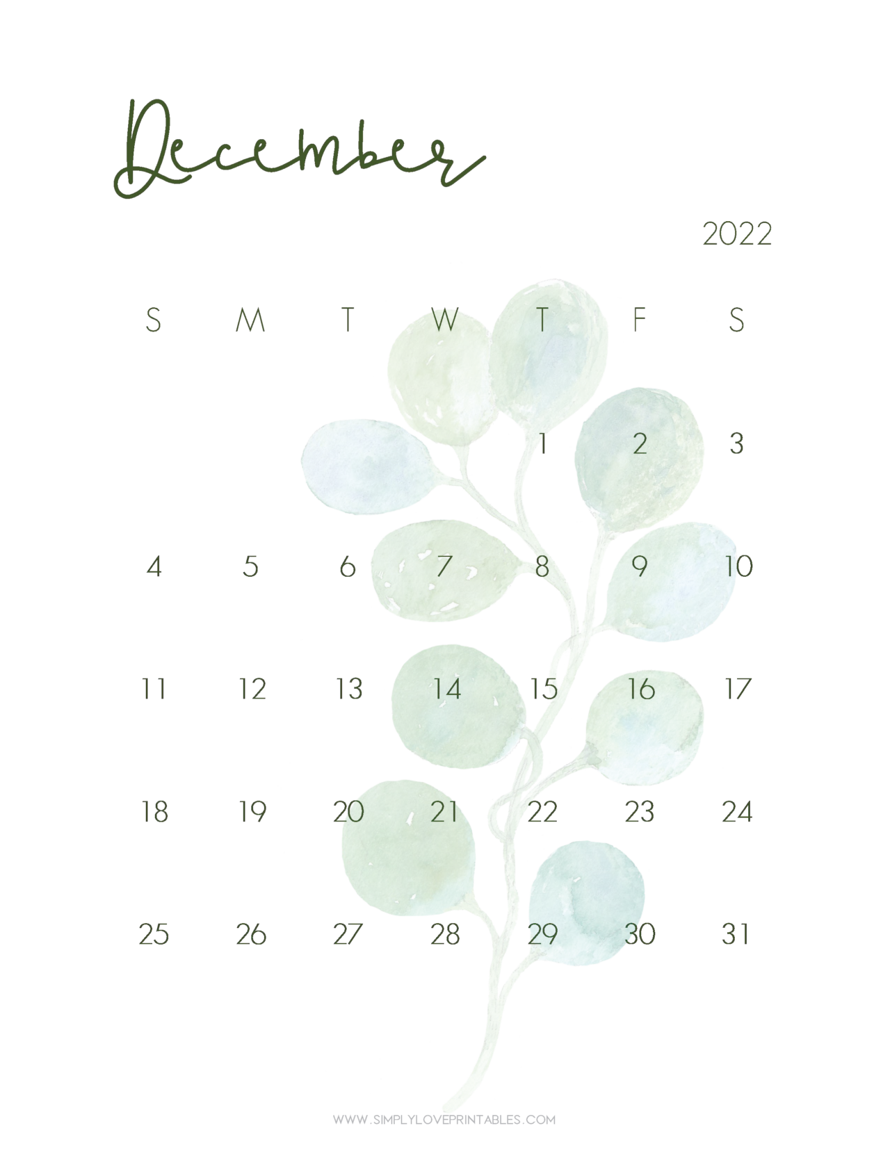 Free Printable December 2022 Calendars | Simply Love Printables