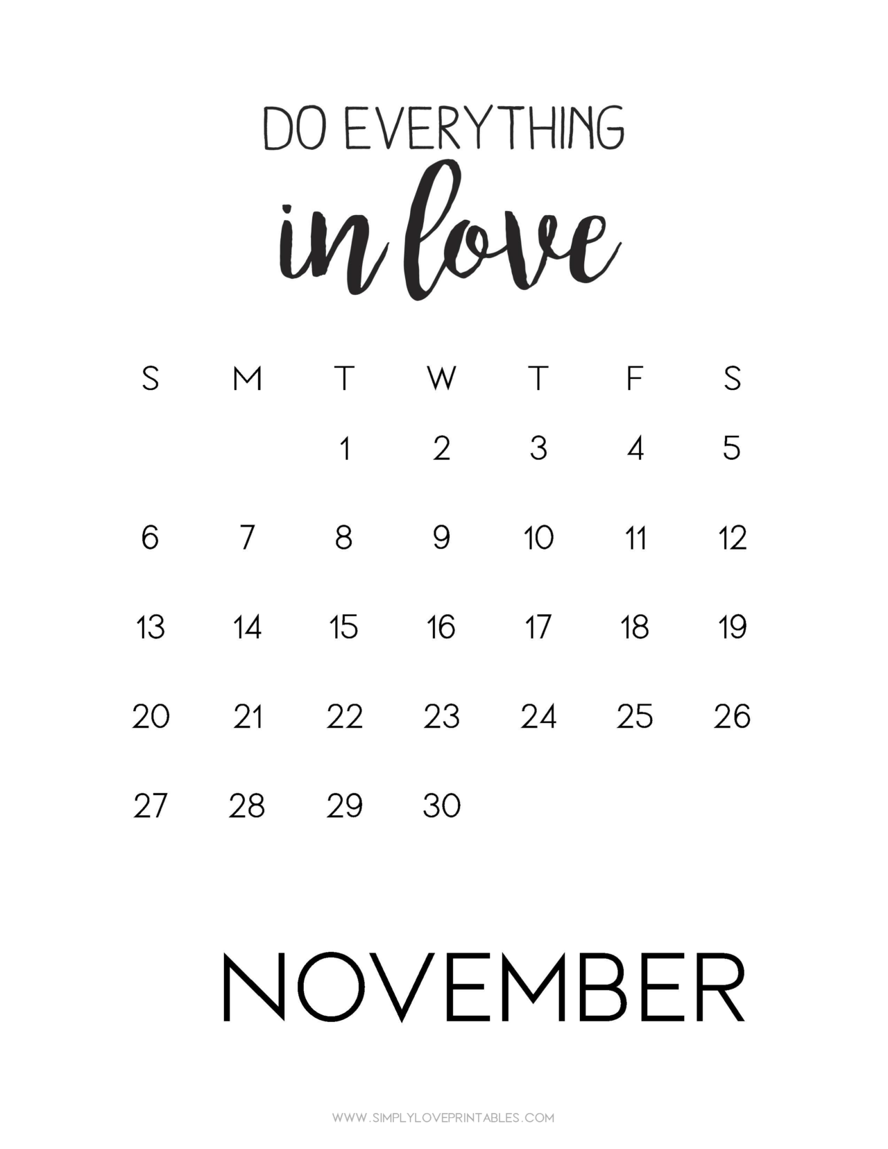 Free printable November 2022 Calendars | Simply Love Printables