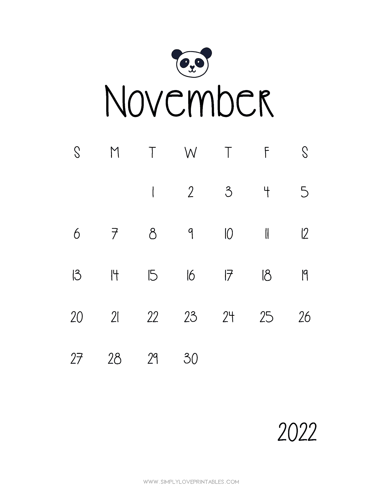 Free printable November 2022 Calendars | Simply Love Printables